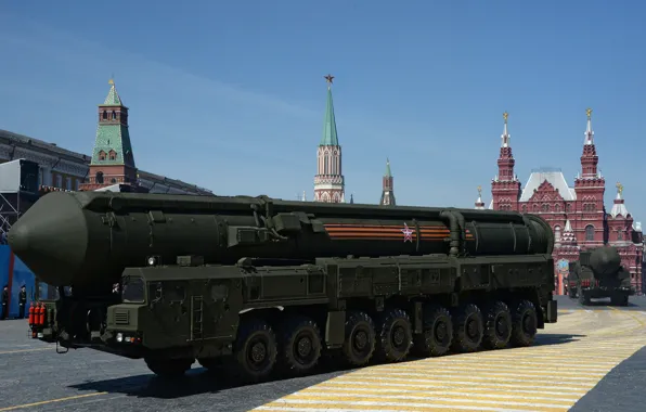 Wallpaper red square, rocket, complex, purpose, strategic, "Topol ...