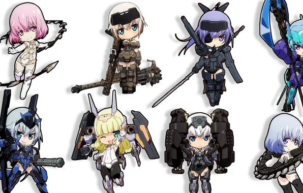 Wallpaper kawaii, girl, chibi, blade, machine gun, moe, seifuku, cannon ...