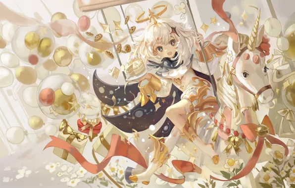 Download wallpaper girl, balls, flowers, food, gifts, carousel, Genshin ...