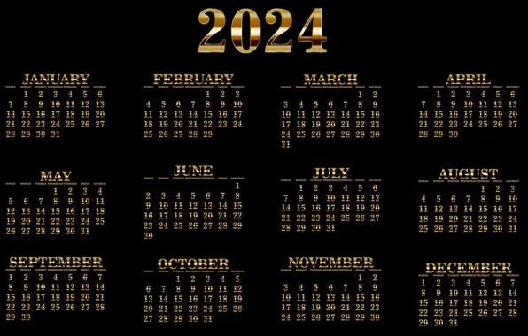 Wallpaper figures, New year, black background, gold plated, calendar ...