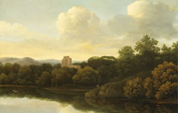 Wallpaper oil, picture, Forest Landscape with River, 1680, Johan Lagoor ...