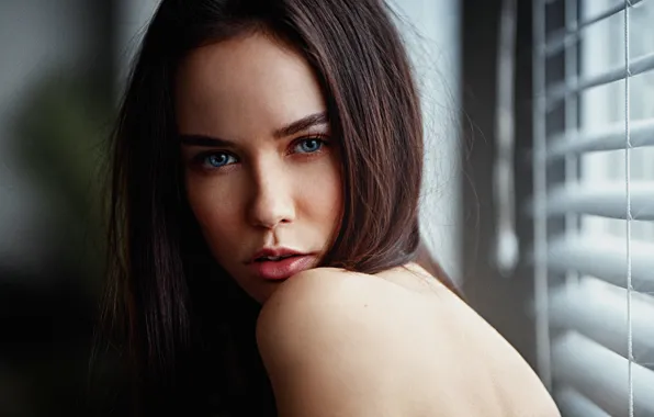 Download wallpaper look, girl, close-up, portrait, brunette, blue eyes, George Chernyadev ...