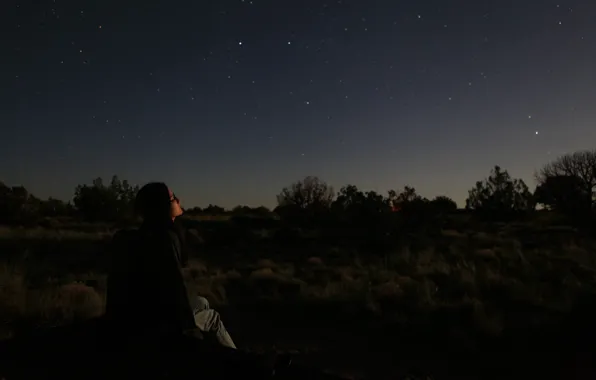 Wallpaper night, stars, girl under sky for mobile and desktop, section ...