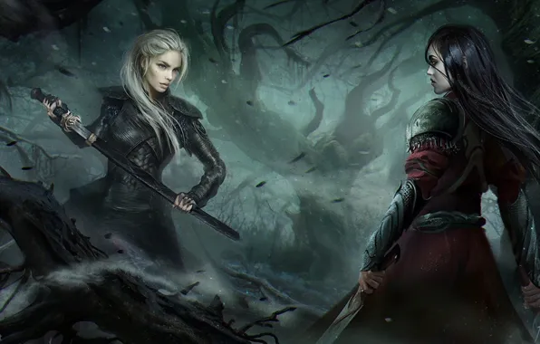 Wallpaper girl, sword, forest, armor, weapon, ken, blade, darkness for ...