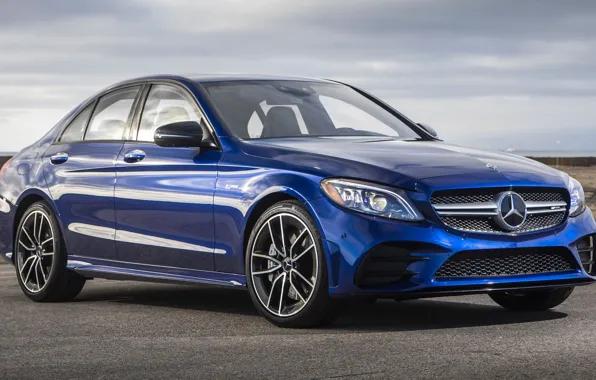 Wallpaper machine, background, Mercedes-Benz, sedan, front, blue, AMG ...