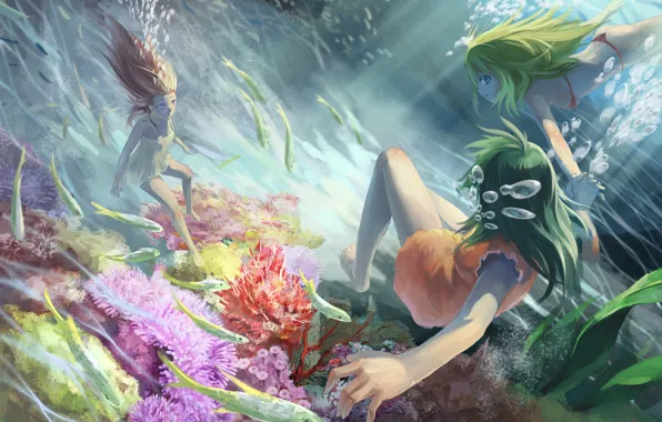 Wallpaper girl, fish, under water, Azoth for mobile and desktop ...