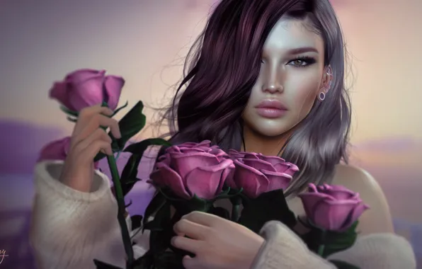 Wallpaper look, girl, face, roses, bouquet, beauty for mobile and ...