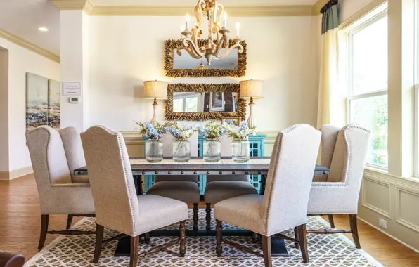 Wallpaper design, table, mirror, chair, dining room for mobile and ...