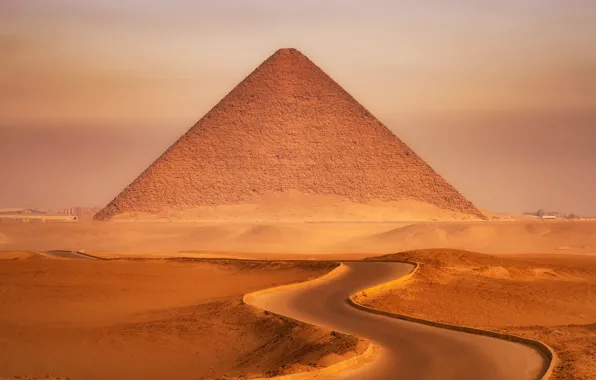 Download wallpaper road, desert, landscape, Egypt, sand, pyramid, dunes ...