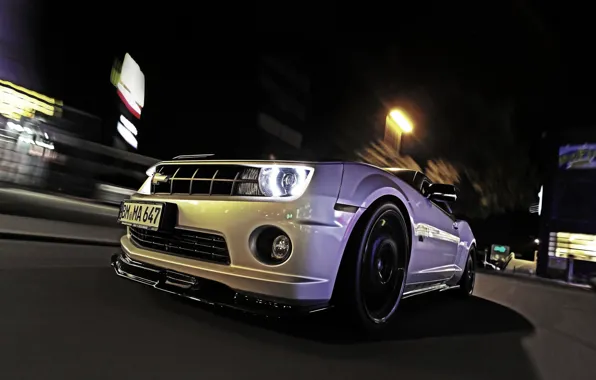 Wallpaper Night, The city, Chevrolet, Camaro, Lights, The front, Magnet ...