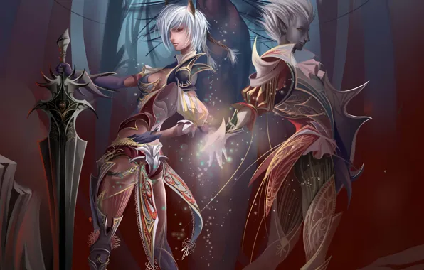 Download wallpaper girl, rock, stones, magic, elf, sword, art, guy ...