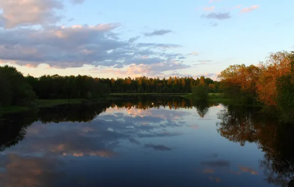 Wallpaper the sky, sunset, reflection, river, the evening for mobile ...