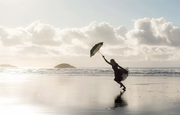 Wallpaper sea, girl, shore, umbrella, Beach Ballerina for mobile and ...