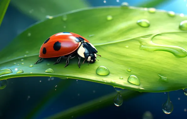 Wallpaper macro, nature, ladybug, beetle, insect, green leaf, AI art ...
