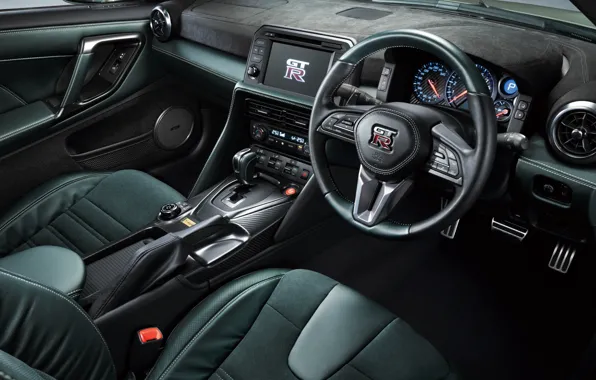 Download wallpaper Nissan, GT-R, R35, car interior, 2023, Nissan GT-R ...