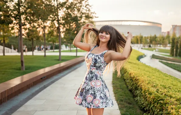 Wallpaper trees, smile, Park, model, portrait, track, makeup, figure ...