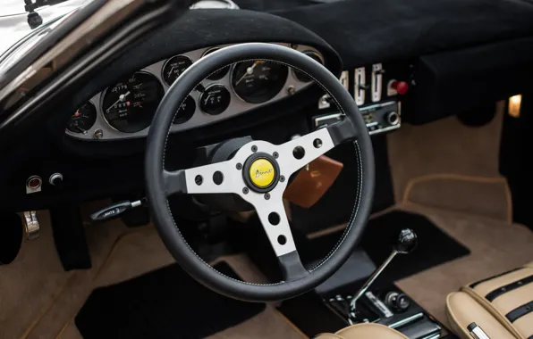 Wallpaper Ferrari, 1973, Dino, steering wheel, dashboard, Ferrari Dino ...