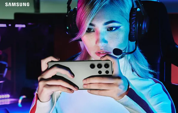 Wallpaper Girl, Headphones, Asian, Samsung, Smartphone, Flagship phone ...