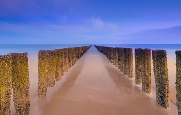 Wallpaper sea, beach, the sky, mountains, line, horizon, infinity ...