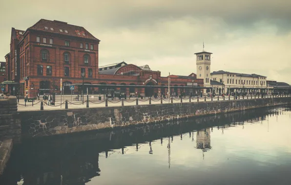 Wallpaper Sweden, reflection, channel, gray clouds, Malmö for mobile ...