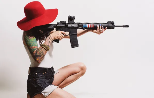 Wallpaper girl, hair, hat, rifle, tattoo, assault images for desktop ...