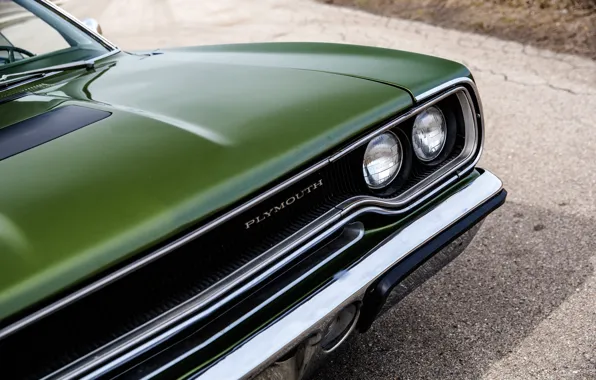 Wallpaper close-up, 1970, Plymouth, front, Road Runner, headlights ...