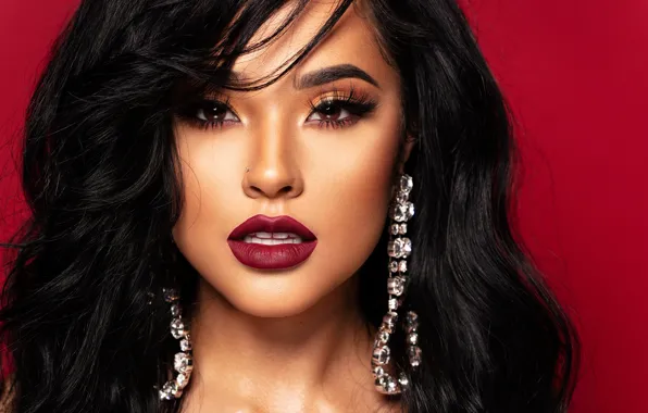 Download wallpaper face, sexy, style, portrait, beauty, red background ...