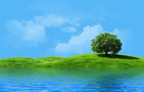 Wallpaper the sky, river, tree for mobile and desktop, section пейзажи ...