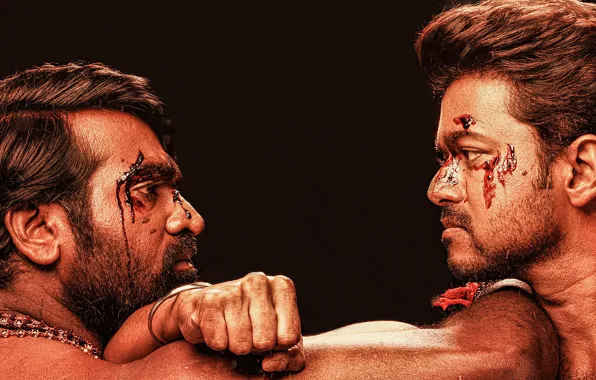 Download wallpaper Look, Blood, Master, Two, Men, The dark background ...