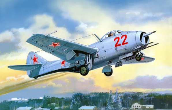 Download wallpaper Fighter, Art, Soviet, First, The MiG-9, Fargo ...