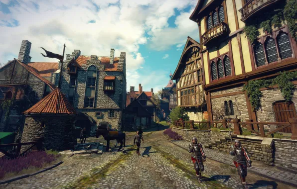 Download wallpaper road, the city, soldiers, the witcher 3 wild hunt ...