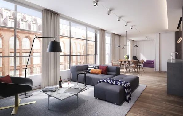 Wallpaper design, style, interior, kitchen, megapolis, living room ...