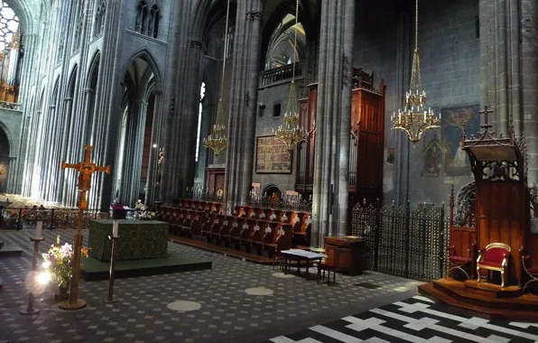 Wallpaper Gothic, France, interior, candles, Cathedral, columns ...