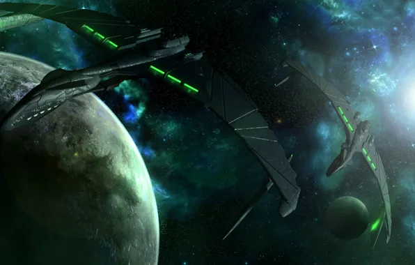 Wallpaper space, planet, stars, predators in green for mobile and ...