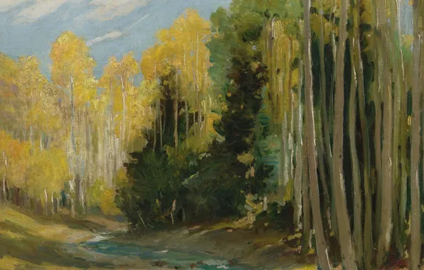 Wallpaper landscape, nature, picture, Joseph Henry Sharp, Aspen Forest ...
