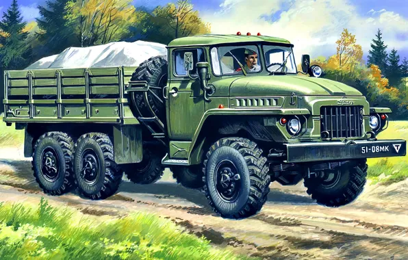 Wallpaper USSR, car, cargo, four-wheel drive, military use, Ural-375Д ...