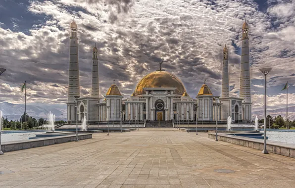 Wallpaper Turkmenistan, Ashkabat, monumental, Turkmenbashi Ruhy Mosque ...