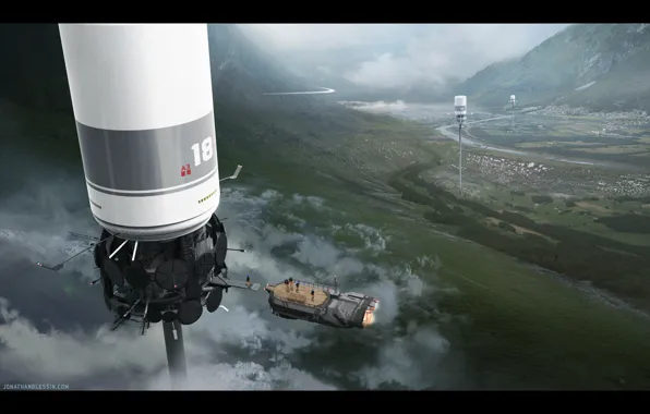 Download wallpaper mountains, river, settlement, the tower, flying ...