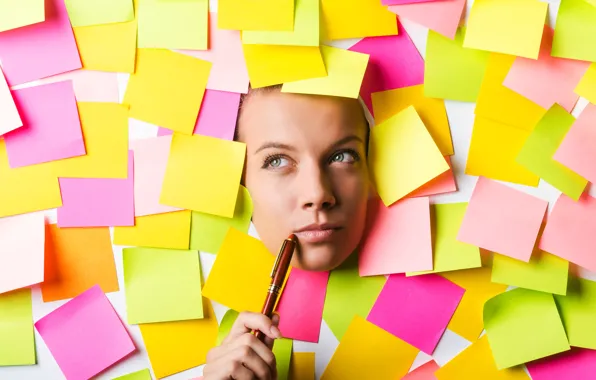 Download wallpaper note, pen, thinking, pieces of paper, section ...