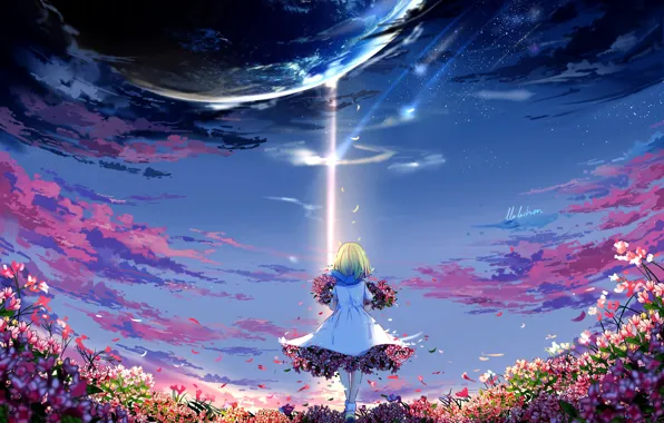 Wallpaper flowers, planet, anime, art, girl for mobile and desktop ...