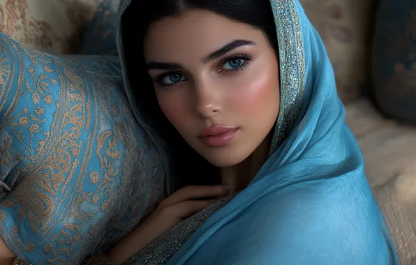 Wallpaper look, girl, face, pose, portrait, AI art, neural network for mobile and desktop ...