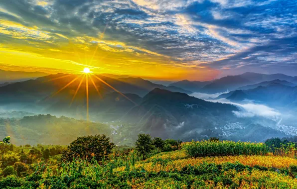 Download wallpaper the sun, mountains, dawn, the slopes, section ...