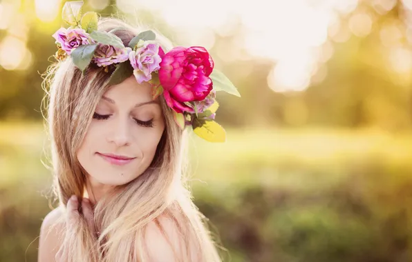 Wallpaper Summer Girl Flowers Nature Blonde Wreath Bokeh Images