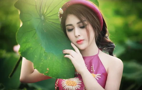 Wallpaper look, girl, nature, pose, Asian for mobile and desktop ...