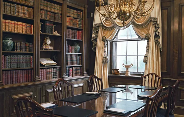 Wallpaper room, interior, library, England, North Somerset, Tyntesfield ...