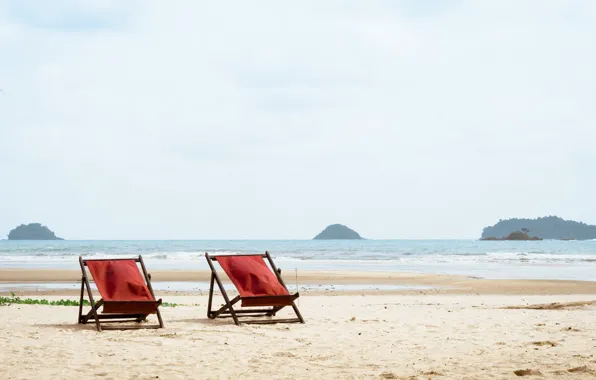 Wallpaper sand, sea, wave, beach, summer, the sky, chaise, summer for ...