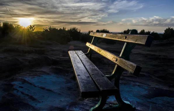 Wallpaper light, morning, bench for mobile and desktop, section пейзажи ...