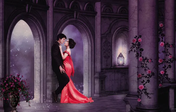 Download wallpaper night, castle, art, lovers, date, night, art, lovers, section situations in ...