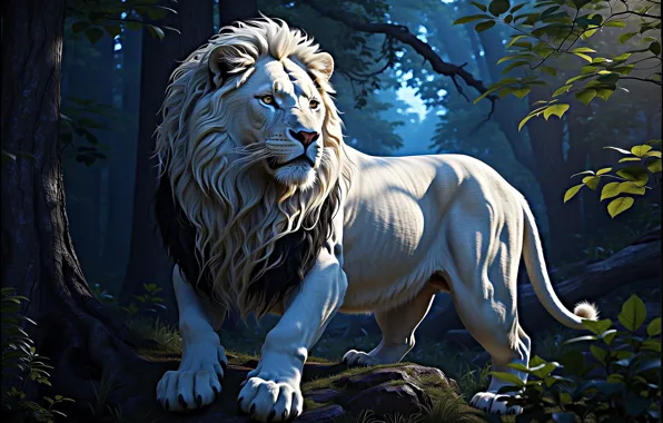 Wallpaper forest, white, look, face, leaves, Leo, AI art, neural ...