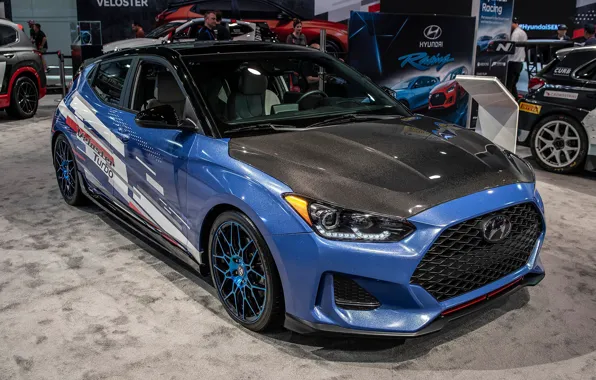 Download wallpaper Hyundai, Blue, Veloster, SEMA 2018, Veloster Turbo ...